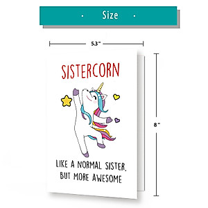YiKaLus Funny Sistercorn Birthday Card for Her, Great Bday Gifts for Sister, Cute Unicorn Birthday Card for Best Friends, Best Bday Gift Idea for Bestie