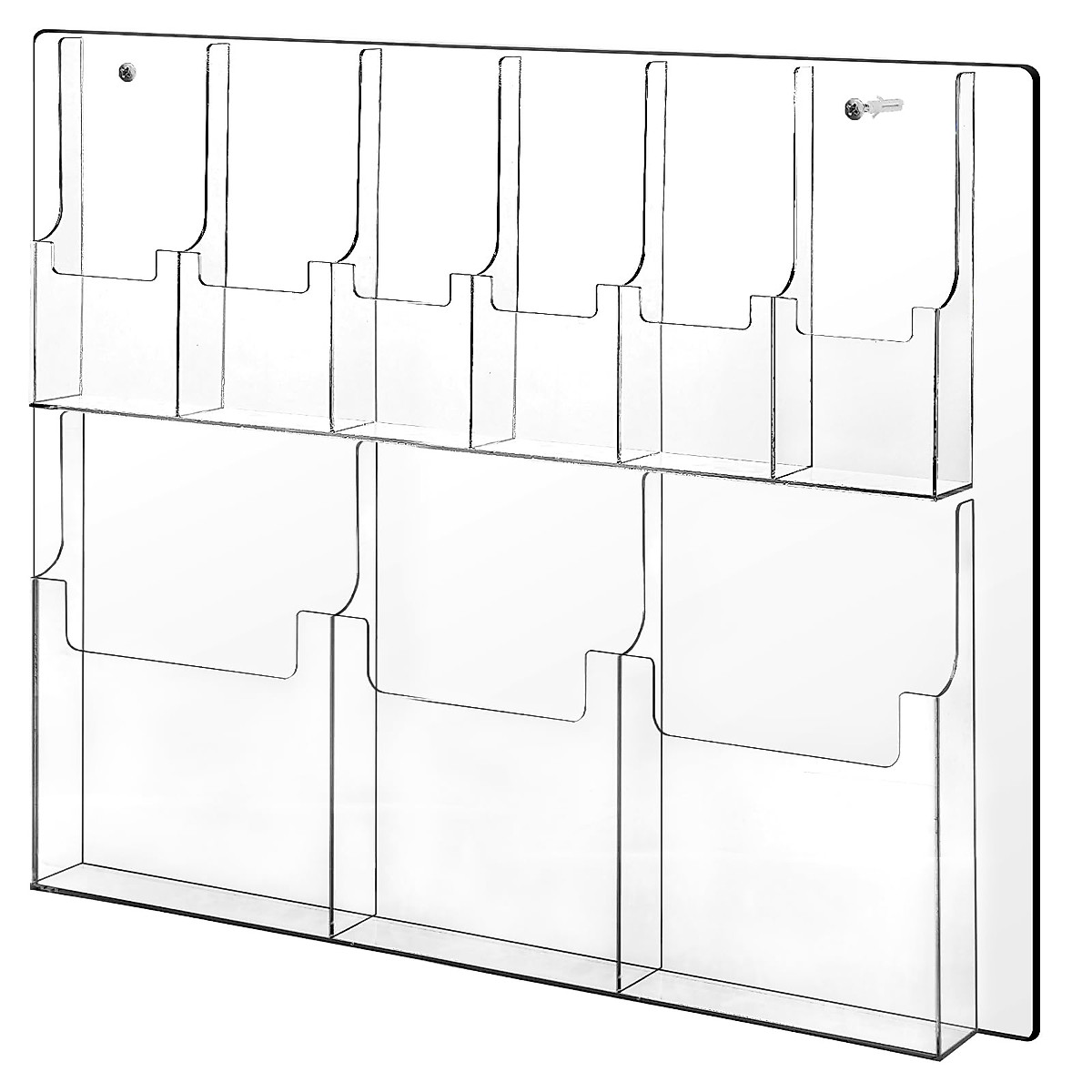 Barydat Acrylic Brochure Holder Wall Mount Plastic Magazine Display Clear Literature Rack Acrylic Pamphlet Holder Wall Mount Flyer Brochure Organizer, 3 Magazine Pockets, 6 Pamphlet Pockets