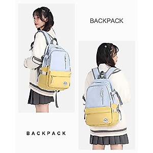 VGOCO School Backpack for Teens Girls Boys, Middle High School Bookbag Unisex Lightweight Backpack Bag Water-proof Casual Rucksack for Women Men, Fits 14 inch Laptop Work Daypack Blue Yellow