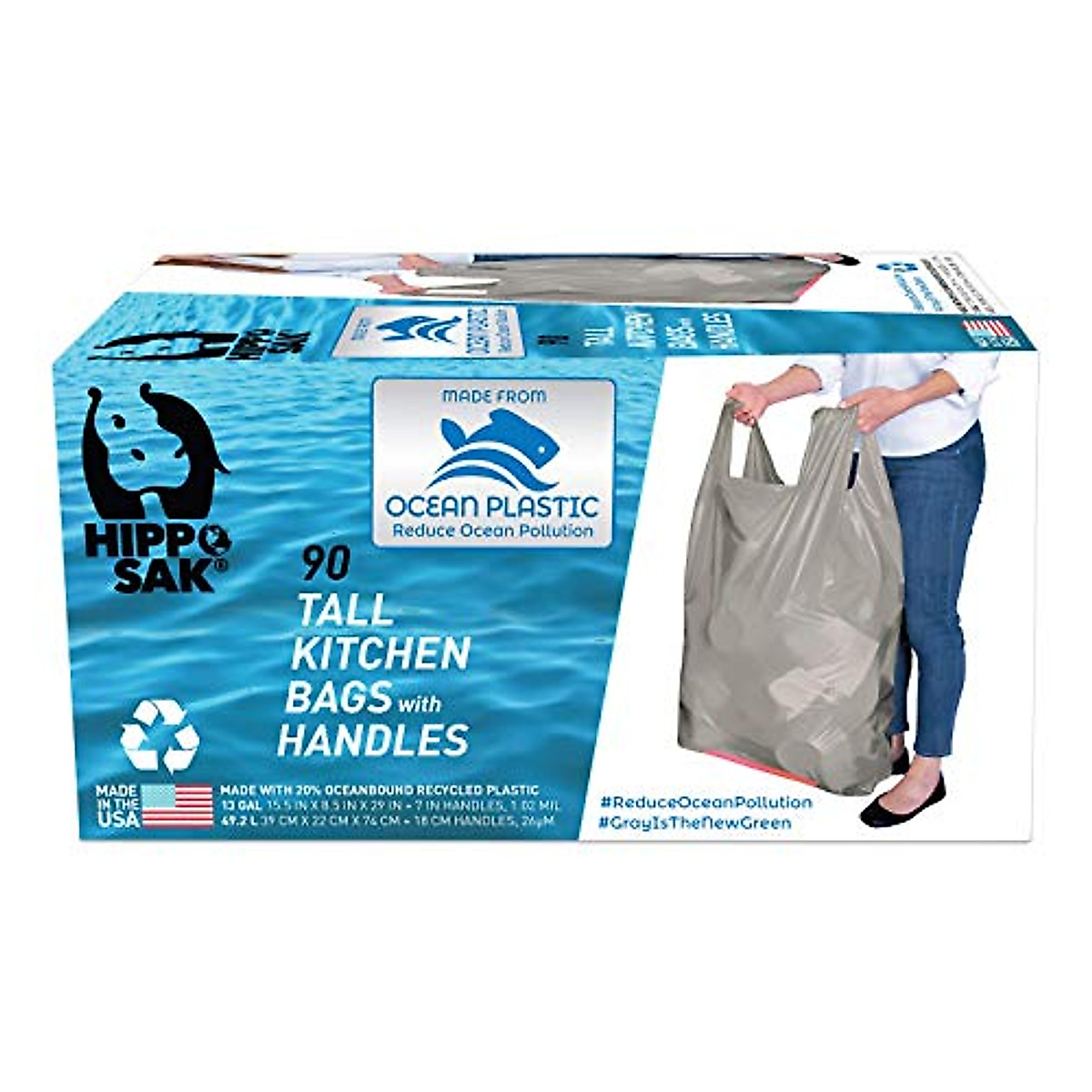 Hippo Sak Recycled Tall Kitchen Bags Made with OceanBound Plastic (90 count)