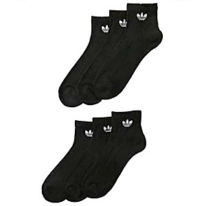 6 Pair Mens Adidas Quarter Crew Cushioned Socks (Black/White)