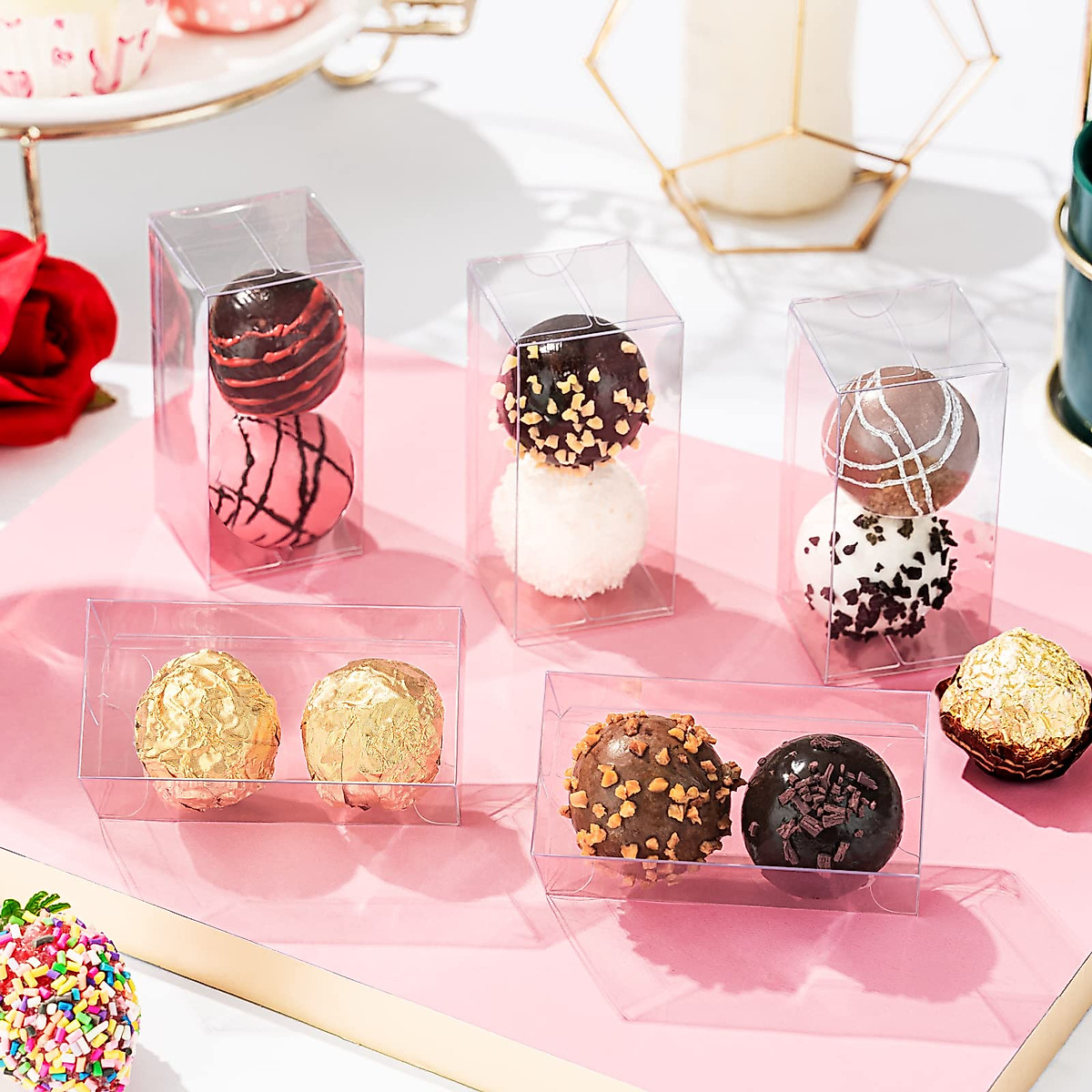 SLShePack 45 Pack 3 1/8"x1½"x1½" Plastic Clear Truffle Boxes Packaging 2 Chocolate Boxes Wedding Favor Caramels Boxes Candy Gift Boxes little glass bears boxes treat boxes （Pay Attention To Size）