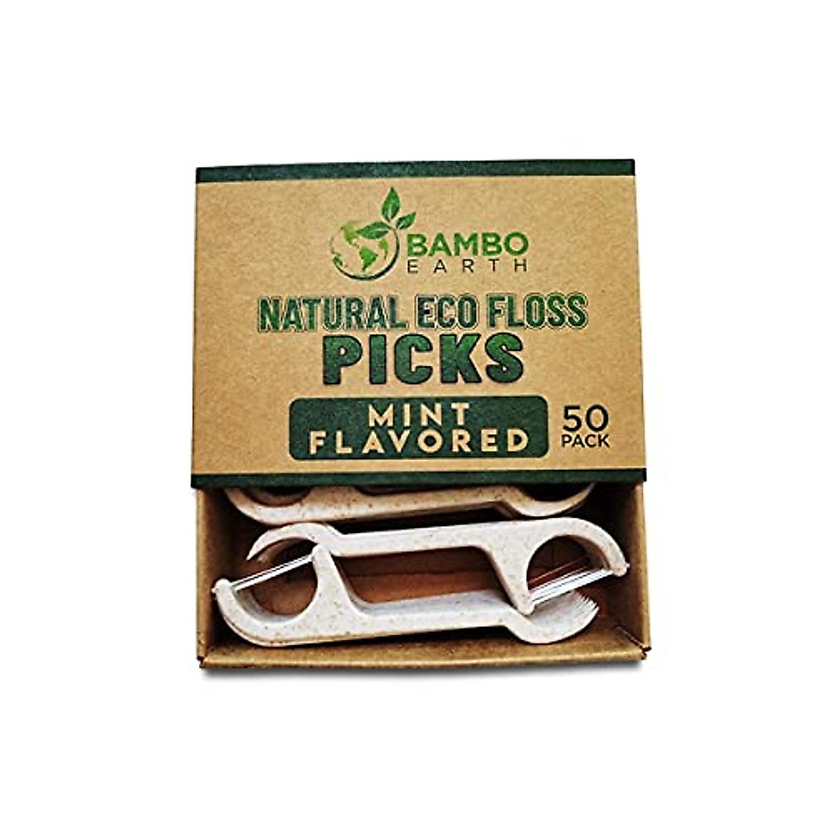 Natural Dental Floss Picks - Eco Friendly Cruelty Free & Vegan Tooth Flossers Pick Set with Biodegradable and Compostable BPA Free Handle & Zero Waste Packaging - 200 Pack (Mint Flavored)