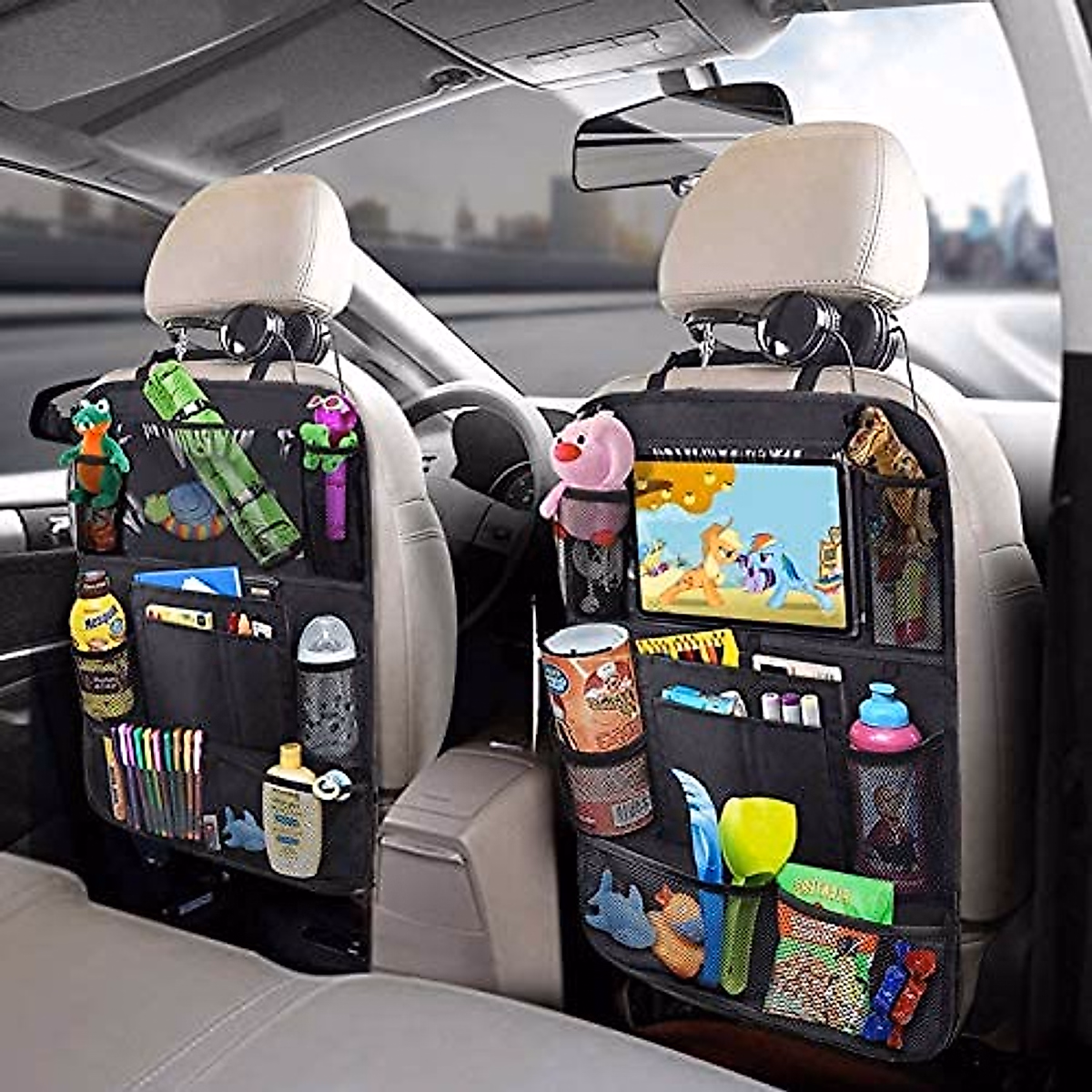 FEimaX Car Backseat Organizer Waterproof Kids Seat Back Kick Mat Protector with Touch Screen iPad Tablet Holder & 9 Storage Pockets Car Organizers for Family Trip Toy Bottle Snacks Books