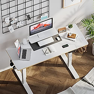 SANODESK Height Adjustable Desk 55 inch, Electric Standing Desk/w USB Charging Ports, White Sit Stand Desk for Home Office with Monitor Shelf (55 x 24 inches)