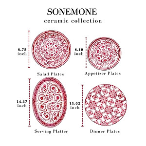 Sonemone Red Salad Plates 8.75 Inch, Set of 4, for Salad, Appetizer, Christmas, Microwave & Dishwasher Safe