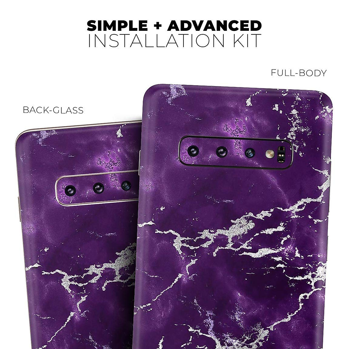 DesignSkinz Purple Marble & Digital Silver Foil V7 Protective Vinyl Decal Wrap Skin Cover Compatible with The Samsung Galaxy S20 (Screen Trim & Back Glass Skin)