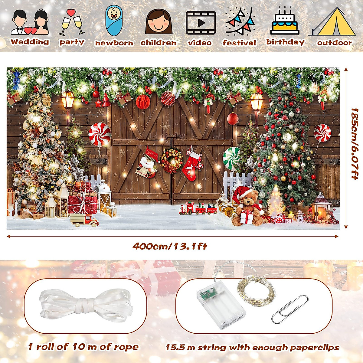 Newwiee Christmas Garage Door Decorations Garage Door Banner with LED Light String 6.07 x 13.12ft Large Garage Door Cover Christmas Backdrop Decoration for Xmas Holiday Winter Party (Winter Theme)