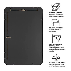 HOWOFURN 24’’x36’’ Bathroom Mirror, Rectangular Black Vanity Mirror, Wall Mount Mirror for Bathroom, Metal Frame, Gourd Hooks, Vertical & Horizontal Hung for Bedroom, Bathroom, Living Room