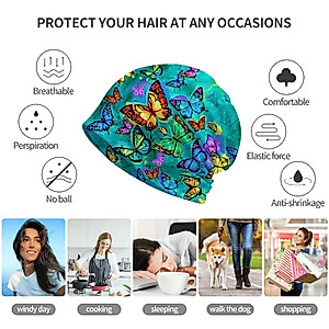 Rainbow Butterfly Beanie Chemo Hat Cancer Headwear Skull Hat Knitted Hat Scarf Nightcap Skull Cap for Women Men