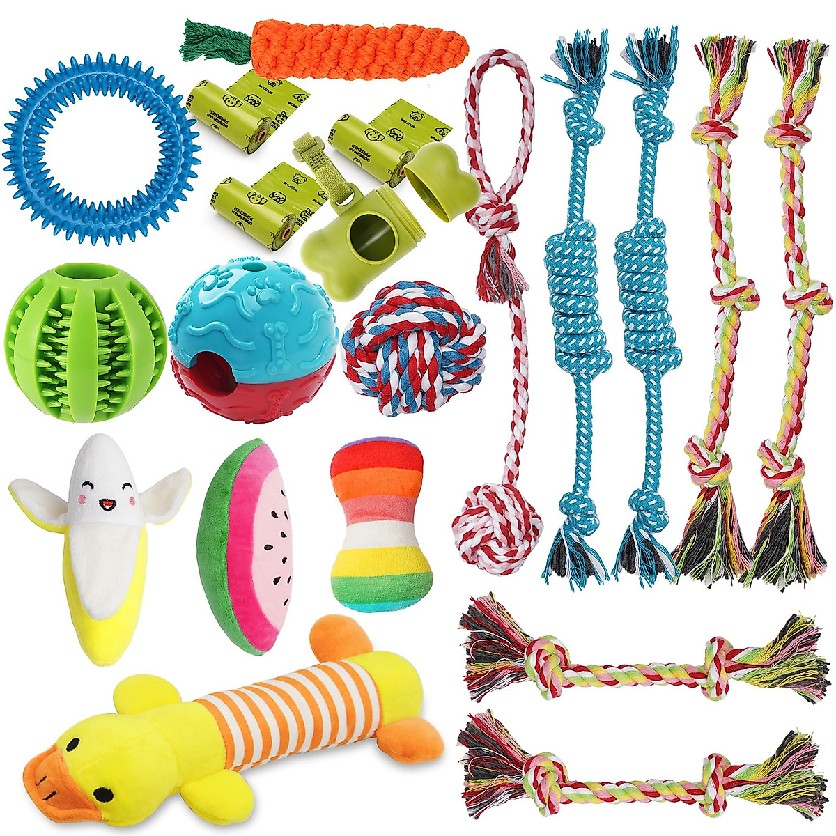 KIPRITII Luxury Puppy Chew Toys - 20 Pack With Rope, Squeaky, and Bite Toys for Teething Small Dogs