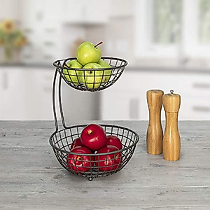 Spectrum Diversified Grid Arched 2-Tier Basket Server Bowls for Storage Organization and Display of Produce Vegetables and Fruit, Industrial Gray, Medium