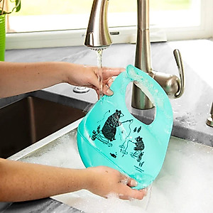 modern-twist Bucket-Bib 100% Food-Grade Silicone, Waterproof and Reusable, Curious Otter – Sea Blue