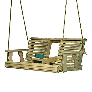 Porchgate Amish Heavy Duty 800 Lb Rollback Console Treated Porch Swing with Hanging Ropes (Unfinished)