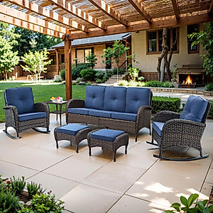 Belord Outdoor Ottomans for Patio Foot Rest - 25 Inch PE Wicker Foot Stool Set of 2 with Removable Cushions for Patio Furniture Sets,All Weather Rattan Ottoman for Balcony Deck Backyard Brown