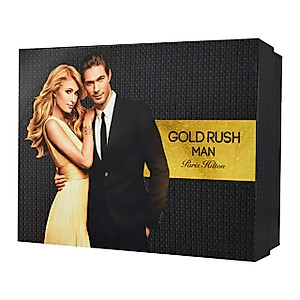 Gold Paris Hilton Gold Rush Man Men 3.4oz EDT Spray, 0.5oz EDT Spray, 3.0oz Hair Body Wash, 2.75oz Alcohol Free Deodorant Stick 4 Pc Gift Set , I0082720