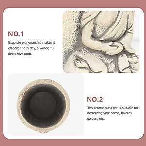 Zerodeko Buddha Head Planter Pot Cement Face Planter Zen Succulent Plant Pot Decorative Artificial Flower Vase Bonsai Holder for Indoor Outdoor Home Decoration Khaki