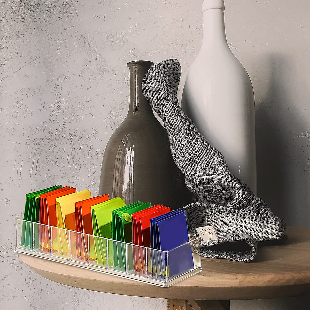 HEMOTON Tea Tea Bag Box Coffee Station Organizer Coffee Bar Box Tea Bag Organizer Holder Countertop Divided Storage Container for Beverage Sugar Sweeteners Tea Bags Organizer