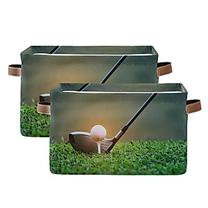 FZDXZJJ Sport Golf Ball Theme Storage Basket Bins, Cool Decorative Baskets Storage Box Collapsible Storage Cubes Organizer with Handles for Nursery Shelf Closet Office Home Bedroom, 2 Pack