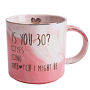 Funny 30th Birthday Gifts for Women - Turning 30 Year Old Birthday Bday Gift Ideas for Wife, Mom, Daughter, Sister, Aunt, Best Friends, Coworkers - Fabulous Pink Marble Mug, Ceramic 11.5oz Coffee Cup