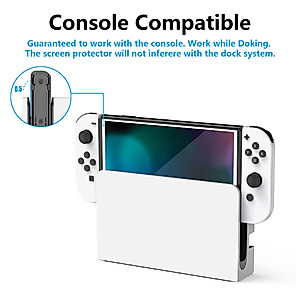 playvital White Border Tempered Glass Screen Protector for Nintendo Switch OLED, Anti-Scratch Transparent HD Clear Protector Film for Switch OLED - 2 Pack Included