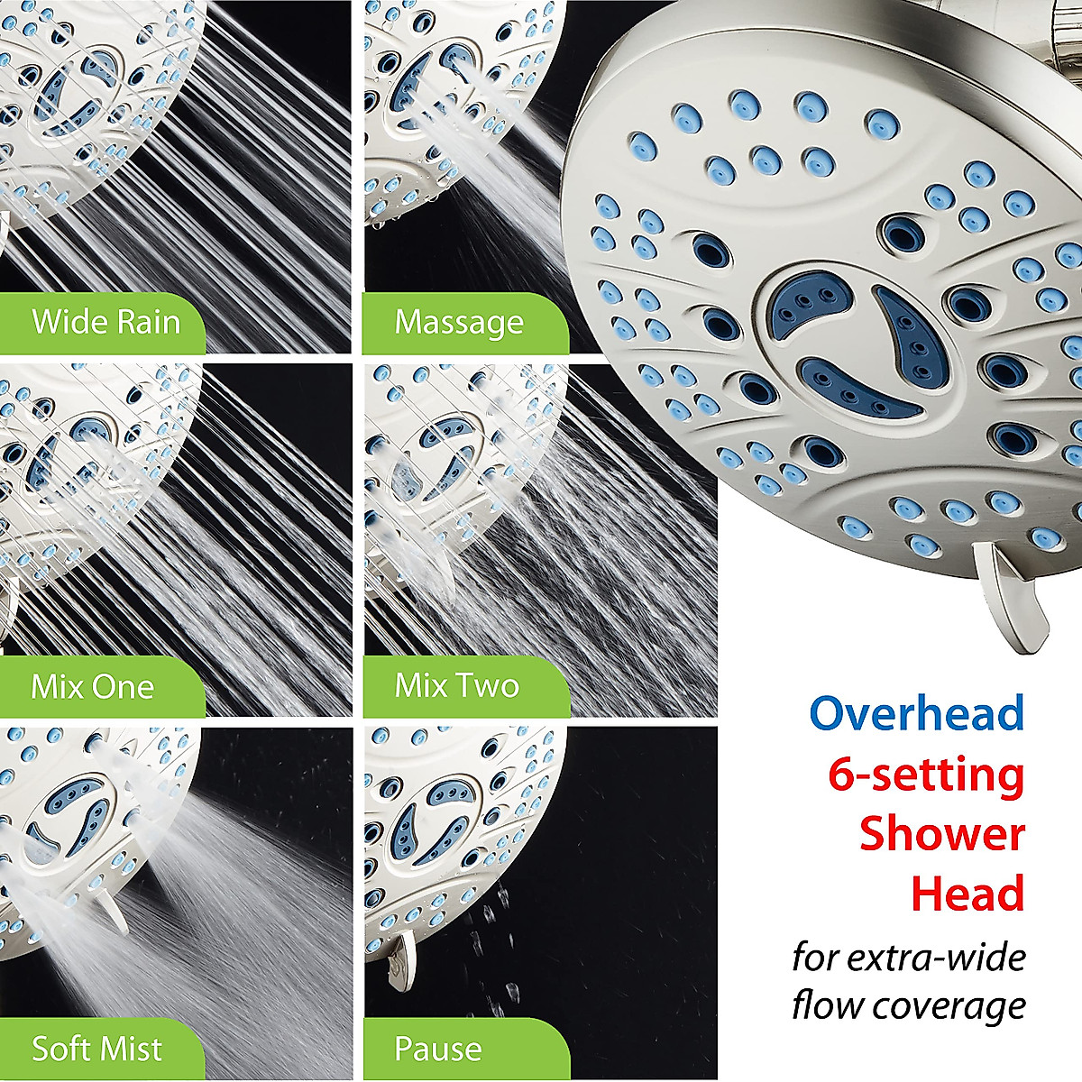AquaCare As-Seen-On-TV High Pressure 48-setting Rain & Handheld 3-way Shower Head Combo - Anti-clog Nozzles/Tub, Tile & Pet Power Wash/Extra Long 6 ft. Stainless Steel Hose/All Chrome Finish