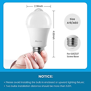 Aovpex Motion Sensor Light Bulbs, 13W(100W Equivalent) Movement Activated Dusk to Dawn Sensor LED Bulb, A19 E26 5000K Cool White Security Bulbs Outdoor Indoor, for Porch Garage Basement Hallway 4 Pack