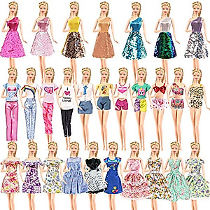 25 PCS Doll Clothes for 11.5 inch Girl Doll Including 3 Flower Dress 2 Seqien Dress 3 Casual Wear 2 Fashion Dress 2 Swimwear 10 Pair of Shoes Birthday for Girls Style in Random
