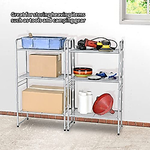 GEORIS 3-Tier Heavy Duty Wire Shelving Unit Storage Rack, Stackable Extendable Plant Stand Organizer with Adjustable Shelf, Water Bottle Storage Holder, Silver