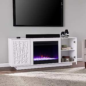SEI Furniture Delgrave Electric Fireplace TV Stand for TVs up to 56 Inches with Color Changing LED Flame, White