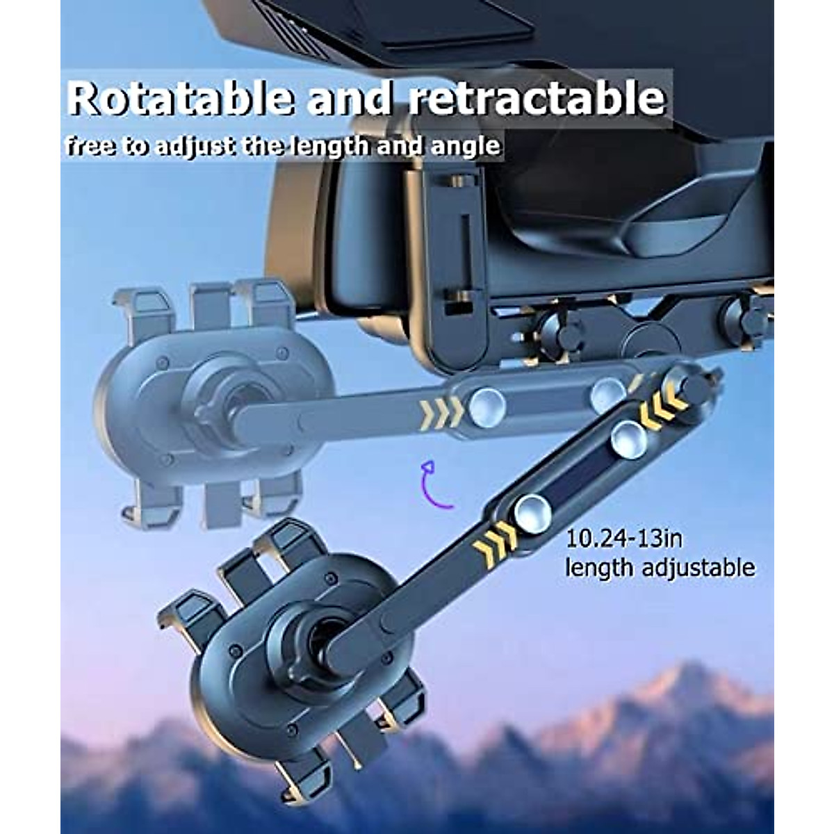 ANIELOE Car Rearview Mirror Phone Holder,Upgraded 4-Clip Rotatable and Retractable Car Phone Mount,360°Swivel View Rotating Cell Phone Holder for Car