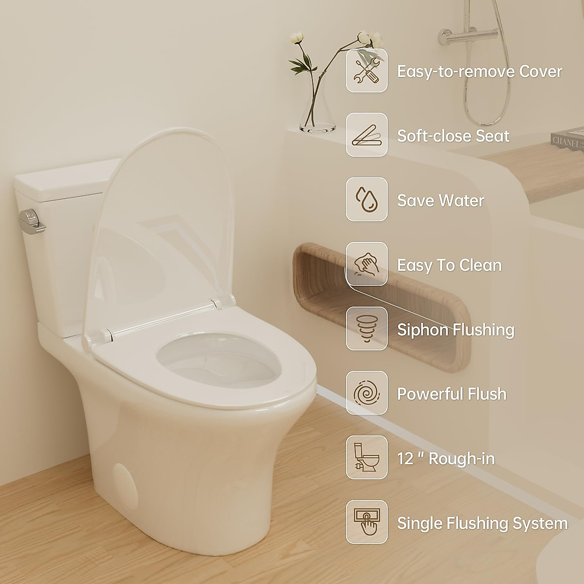 Simple Project 16inch Two-piece Elongated Toilet Single Flush 1.28gpf Toilet With Comfortable Soft Close Seat, Toilets For Bathrooms Comfort Height Elongated - White