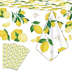 Wiooffen 3 Pcs Lemon Tablecloth Party Yellow Lemonade Supplies Lemons Summer Party Tablecover for Lemon Theme Birthday Party Wedding Bridal Shower Supplies Lemon Table Cover Table Decorations