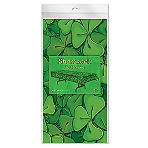 Beistle Printed Plastic Shamrock Table Cover Luck of The Irish Celebrations and Happy St. Patrick’s Day Party Supplies, 54"x108", Green