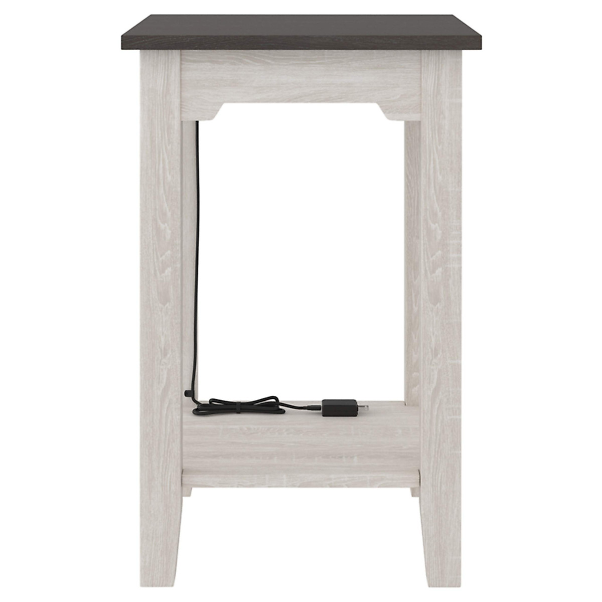 Signature Design by Ashley Dorrinson Square Chair Side End Table with Lower Fixed Shelf and USB Charging Port, Antique White & Brown