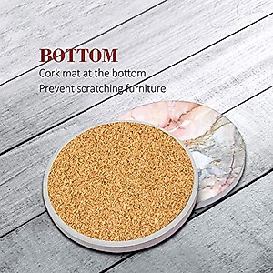 Britimes Coasters for Drinks Absorbent with Metal Holder Stand, Ceramic Stone Coaster Sets of 6, Marble Style Coaster for Coffee Wooden Table, Housewarming Gift Pink