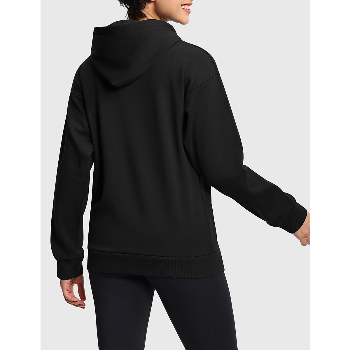 THE GYM PEOPLE Women's Basic Pullover Hoodie Loose fit Ultra Soft Fleece hooded Sweatshirt With Pockets (fleece lined-Black, Large)