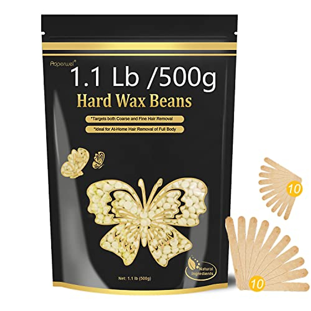 Hard Wax Beads for Sensitive Skin Hair Removal, 1.1LB Painless Pearl Waxing Beans with 20 Spatulas for Bikini, Eyebrow, and Facial At-Home Waxing for Women and Men (Cream)
