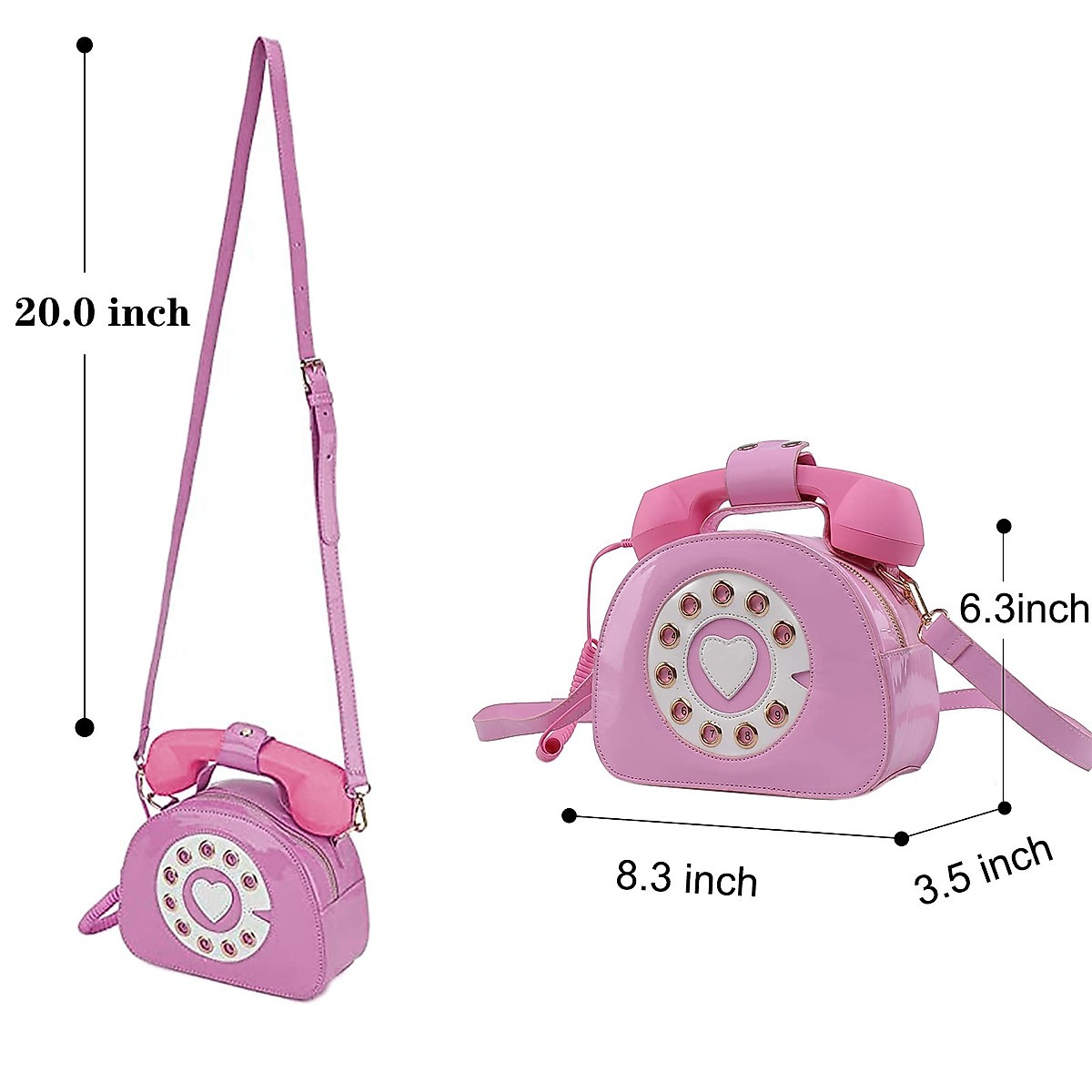 Fozehlad Novelty Telephone Shaped Shoulder Bag Funny Retro Phone Crossbody Bag Totes Chain Purse(Patent Leather,Pink)