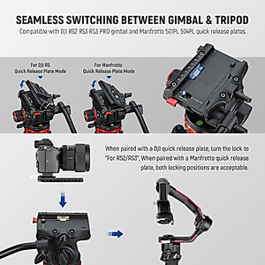 NEEWER Pro Video Tripod Fluid Head with Stepless Adjustable Pan & Tilt Damping, All Metal Heavy Duty QR Plate Compatible with DJI RS Gimbals Manfrotto, Handle, ⌀75mm Base, Max Load 22lb/10kg, GM006