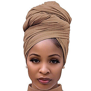 Harewom Head Scarves Wrap Turban for Black Women Long Lightweight Fashion Solid Color Hijab Jersey Headband for Braids Camel