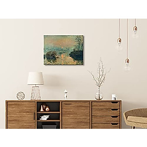 Wieco Art Canvas Wall Art Sunset on the Seine at Lavacourt, Winter Effect by Claude Monet Oil Paintings Canvas Prints Landscape Pictures Artwork on Canvas for Home Decorations