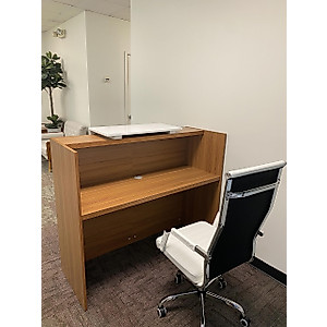 UGOS ICN 53" Modern Reception Desk, Multifunctional Modern,Transaction Countertop, Laminate Desktop, Standing Front Table for Office, Home, School, Salon, Spa - Teak and White