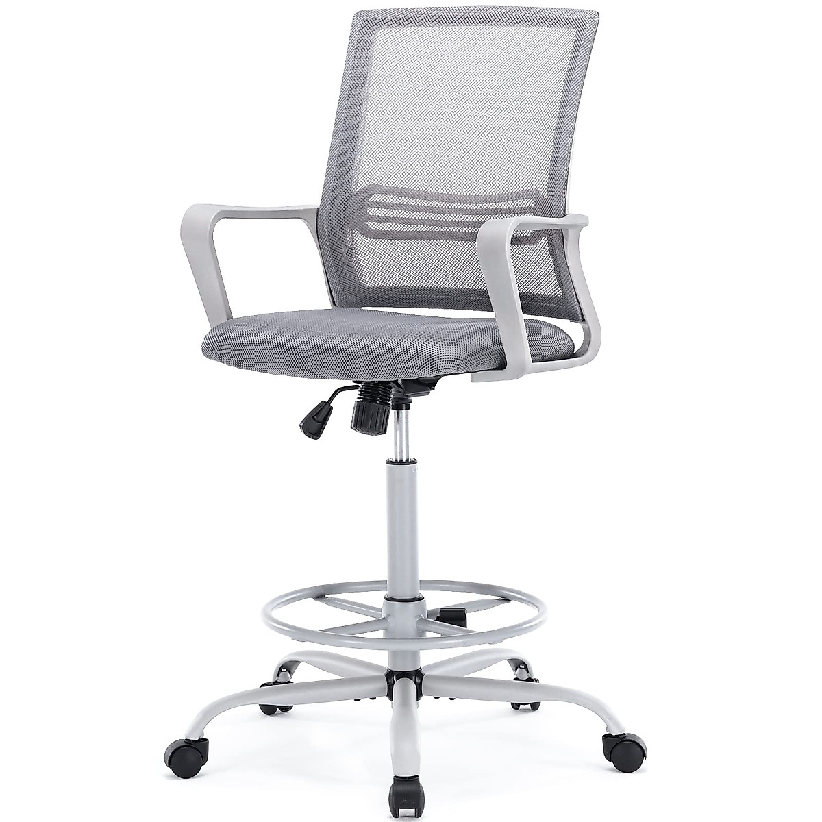 Drafting Chair - Tall Standing Office Desk Chair with Adjustable Foot Ring, Chair with Ergonomic Lumbar Support, Adjustable Height, Breathable Mesh