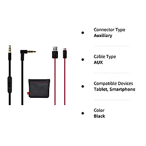 Original Replacement AUX Audio Cable Cord for Beats by Dre Headphones Solo/Studio/Pro/Wireless/Mixr with MIC Black(Discontinued by Manufacturer)+Replacement Charger Cable for Beats by Dr Dre and Pill