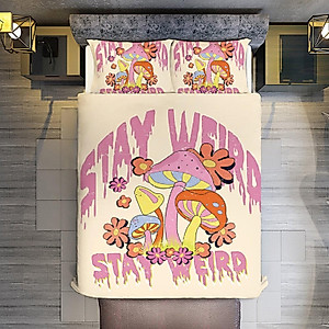 Juoritu Duvet Cover - Soft Duvet Cover Set, 3 Pieces, 1 Duvet Cover 90"x90" with Zipper Closure and 2 Pillow Shams, Comforter Not Included Stay Weird Mushroom