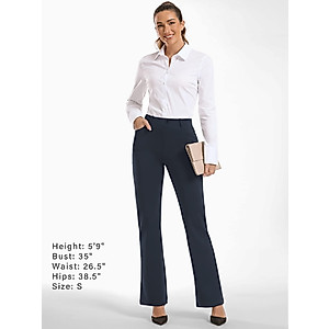 Stelle Women 28"/30"/ 32" Bootcut Dress Pants Business Casual Work Pants with Pockets Pull On Regular Slacks for Office (30" Navy, Medium)