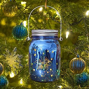 2 Pack Solar Lights Outdoor Decorative Lanterns Waterproof Solar Powered Glass Mason Jar with Color Changing LED Lights for Outdoor Garden Yard Lawn Tabletop Christmas Decorations, Blue