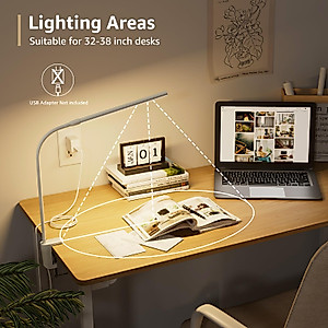 Lepro Clip on Desk Lamp LED Reading light Dimmable USB Clamp Lamp with 3 Color Modes 10 Brightness, Adjustable Flexible Gooseneck Table Light for Bed Headboard, Workbench, Home Office, Computer, White