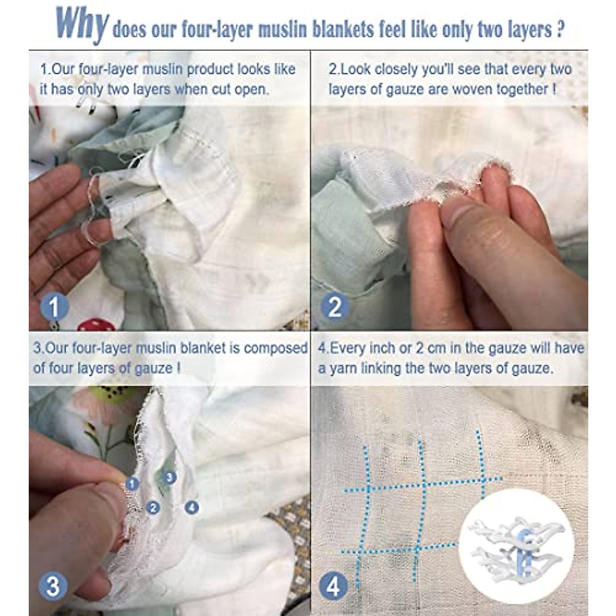 Muslin Soft Swaddle Blankets, Muslin Quilt Baby Blanket for Boy Girl Toddler Daycare, Multiple Layer Swaddle Wrap, 70% Bamboo 30% Cotton, Practical Size 43X45inchs (Rainbow Unicorn)